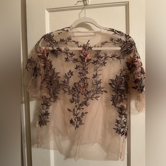 Zara | Tops | Beautiful Flower Embroidered Sheer Zara Top | Poshmark
